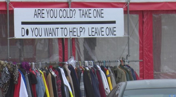 Restaurant Owner Sets Up 'Take One, Leave One' Coat Rack For The Homeless